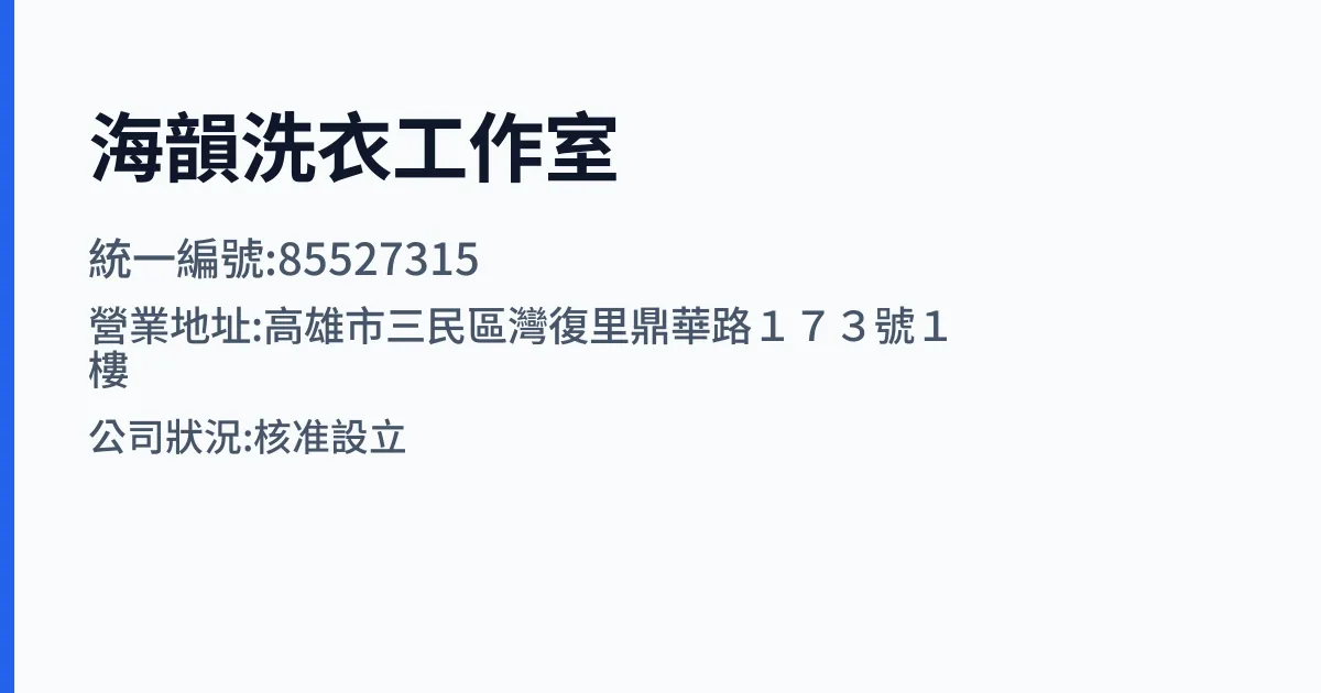 海韻洗衣工作室 - 統編 85527315（高雄市） 公司登記資料與營業項目詳細圖表