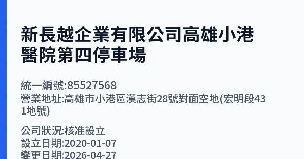 新長越企業有限公司高雄小港醫院第四停車場的照片-統編 85527568(高雄市) 公司登記資料與營業項目詳細圖表
