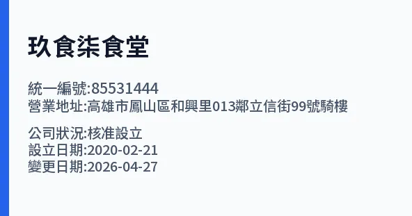 玖食柒食堂的照片-統編 85531444(高雄市) 公司登記資料與營業項目詳細圖表
