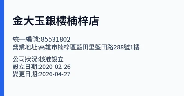 金大玉銀樓楠梓店的照片-統編 85531802(高雄市) 公司登記資料與營業項目詳細圖表
