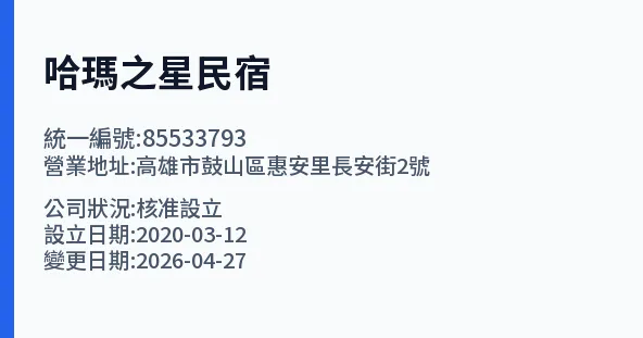 哈瑪之星民宿的照片-統編 85533793(高雄市) 公司登記資料與營業項目詳細圖表