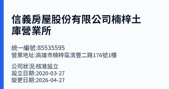 信義房屋股份有限公司楠梓土庫營業所的照片-統編 85535595(高雄市) 公司登記資料與營業項目詳細圖表