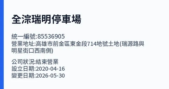 全淙瑞明停車場的照片-統編 85536905(高雄市) 公司登記資料與營業項目詳細圖表
