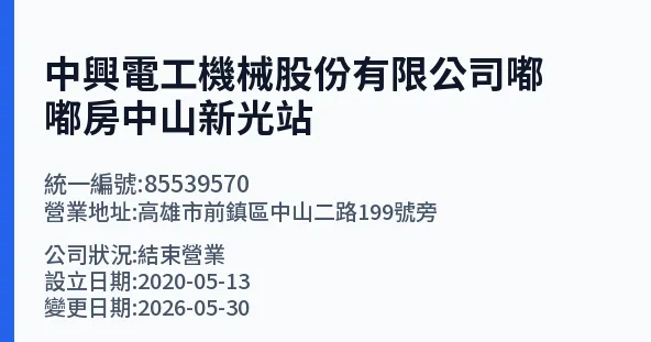中興電工機械股份有限公司嘟嘟房中山新光站的照片-統編 85539570(高雄市) 公司登記資料與營業項目詳細圖表