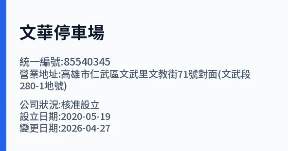 文華停車場的照片-統編 85540345(高雄市) 公司登記資料與營業項目詳細圖表