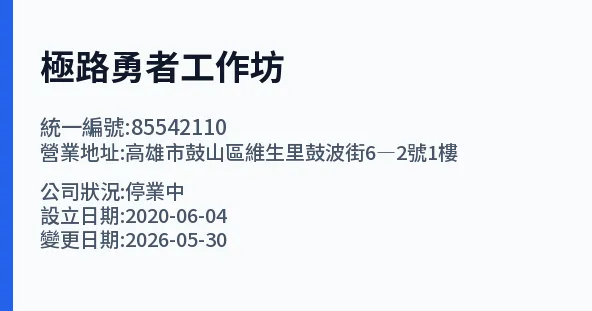 極路勇者工作坊的照片-統編 85542110(高雄市) 公司登記資料與營業項目詳細圖表