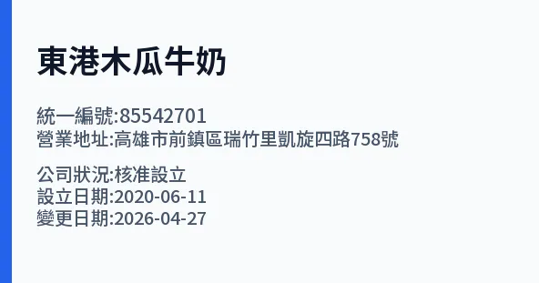 東港木瓜牛奶的照片-統編 85542701(高雄市) 公司登記資料與營業項目詳細圖表