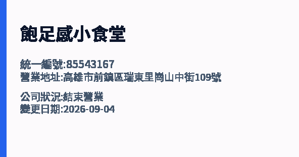 飽足感小食堂的照片-統編 85543167(高雄市) 公司登記資料與營業項目詳細圖表