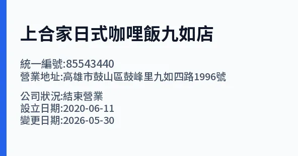 上合家日式咖哩飯九如店的照片-統編 85543440(高雄市) 公司登記資料與營業項目詳細圖表