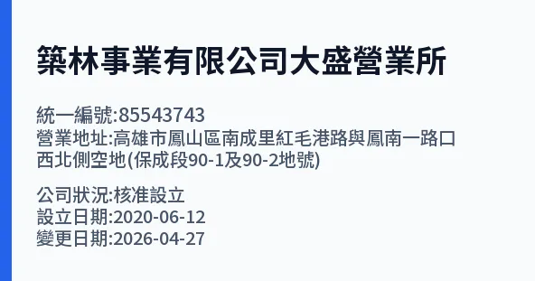 築林事業有限公司大盛營業所的照片-統編 85543743(高雄市) 公司登記資料與營業項目詳細圖表