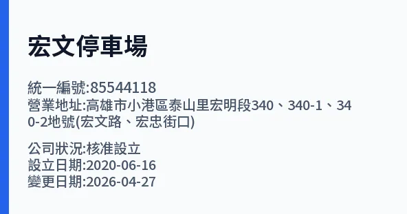 宏文停車場的照片-統編 85544118(高雄市) 公司登記資料與營業項目詳細圖表