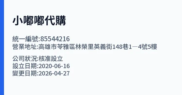 小嘟嘟代購的照片-統編 85544216(高雄市) 公司登記資料與營業項目詳細圖表