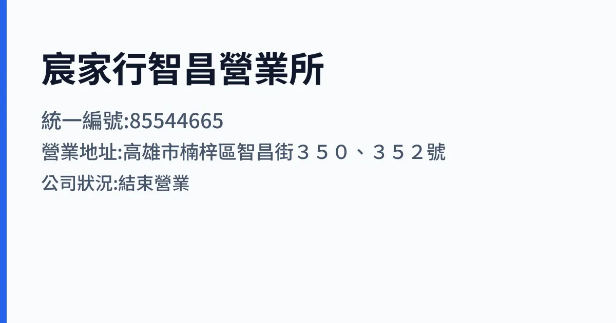 宸家行智昌營業所 - 統編 85544665(高雄市) 公司登記資料與營業項目詳細圖表