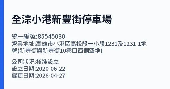 全淙小港新豐街停車場的照片-統編 85545030(高雄市) 公司登記資料與營業項目詳細圖表