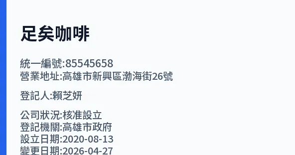 足矣咖啡的照片-統編 85545658(高雄市) 公司登記資料與營業項目詳細圖表