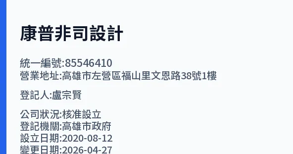 康普非司設計的照片-統編 85546410(高雄市) 公司登記資料與營業項目詳細圖表