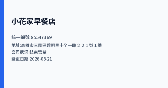 小花家早餐店的照片-統編 85547369(高雄市) 公司登記資料與營業項目詳細圖表