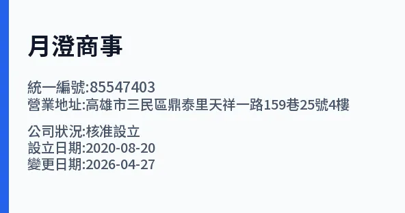 月澄商事的照片-統編 85547403(高雄市) 公司登記資料與營業項目詳細圖表