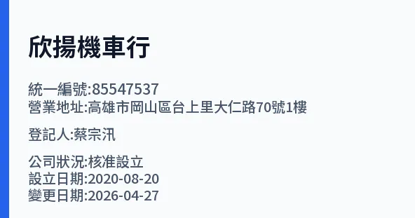 欣揚機車行的照片-統編 85547537(高雄市) 公司登記資料與營業項目詳細圖表
