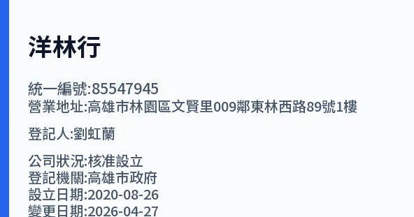 洋林行的照片-統編 85547945(高雄市) 公司登記資料與營業項目詳細圖表
