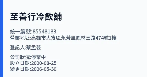 至善行冷飲舖的照片-統編 85548183(高雄市) 公司登記資料與營業項目詳細圖表