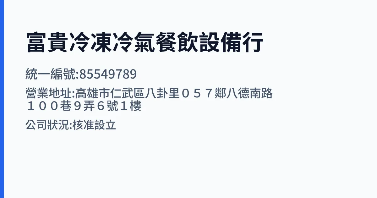 富貴冷凍冷氣餐飲設備行 - 統編 85549789(高雄市) 公司登記資料與營業項目詳細圖表