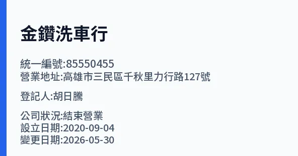 金鑽洗車行的照片-統編 85550455(高雄市) 公司登記資料與營業項目詳細圖表