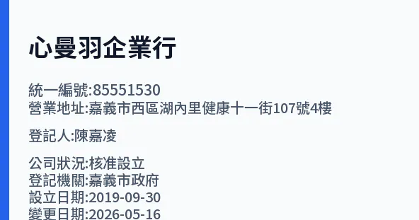 心曼羽企業行的照片-統編 85551530(嘉義市) 公司登記資料與營業項目詳細圖表