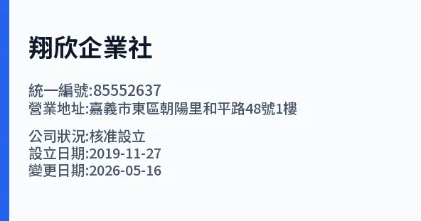 翔欣企業社的照片-統編 85552637(嘉義市) 公司登記資料與營業項目詳細圖表