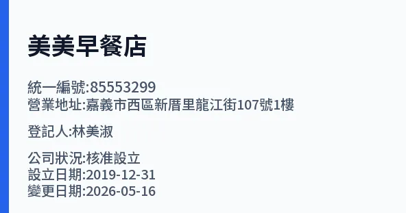 美美早餐店的照片-統編 85553299(嘉義市) 公司登記資料與營業項目詳細圖表