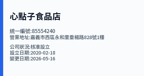 心點子食品店的照片-統編 85554240(嘉義市) 公司登記資料與營業項目詳細圖表