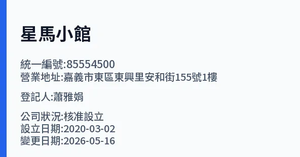 星馬小館的照片-統編 85554500(嘉義市) 公司登記資料與營業項目詳細圖表