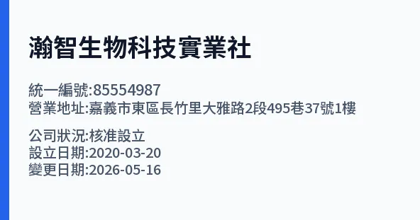 瀚智生物科技實業社的照片-統編 85554987(嘉義市) 公司登記資料與營業項目詳細圖表