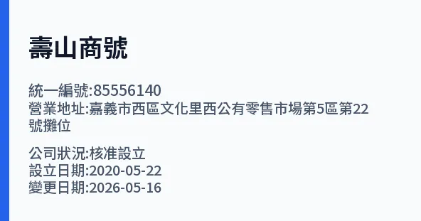 壽山商號的照片-統編 85556140(嘉義市) 公司登記資料與營業項目詳細圖表
