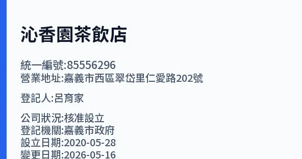 沁香園茶飲店的照片-統編 85556296(嘉義市) 公司登記資料與營業項目詳細圖表