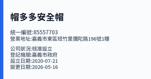 帽多多安全帽的照片-統編 85557703(嘉義市) 公司登記資料與營業項目詳細圖表