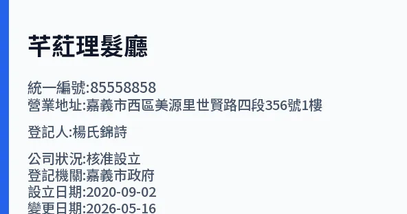 芊葒理髮廳的照片-統編 85558858(嘉義市) 公司登記資料與營業項目詳細圖表