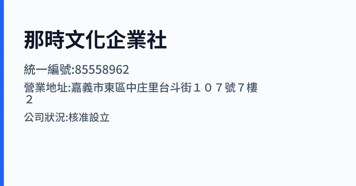 那時文化企業社 - 統編 85558962(嘉義市) 公司登記資料與營業項目詳細圖表