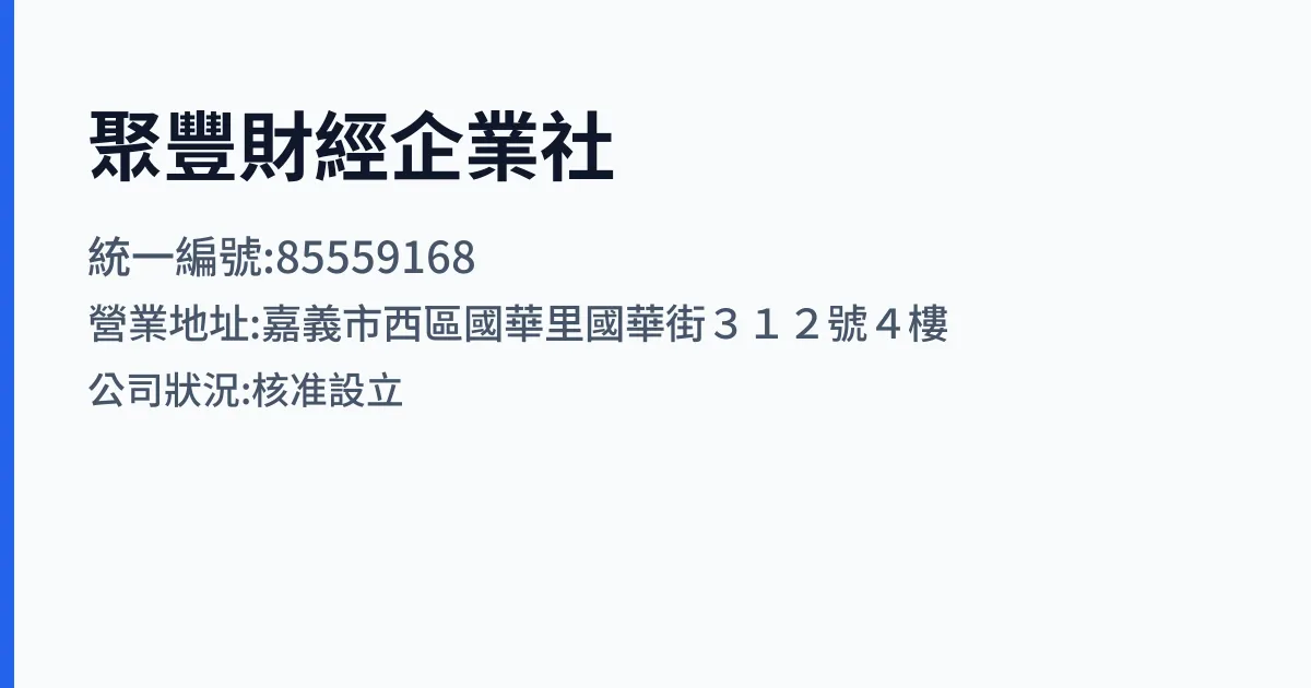 聚豐財經企業社 - 統編 85559168(嘉義市) 公司登記資料與營業項目詳細圖表