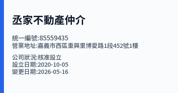 丞家不動產仲介的照片-統編 85559435(嘉義市) 公司登記資料與營業項目詳細圖表