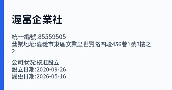 渥富企業社的照片-統編 85559505(嘉義市) 公司登記資料與營業項目詳細圖表