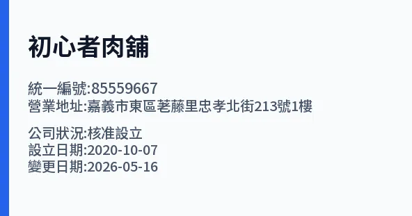初心者肉舖的照片-統編 85559667(嘉義市) 公司登記資料與營業項目詳細圖表