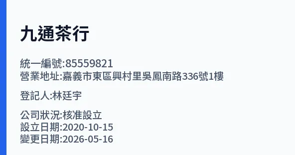 九通茶行的照片-統編 85559821(嘉義市) 公司登記資料與營業項目詳細圖表