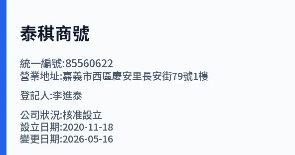 泰稘商號的照片-統編 85560622(嘉義市) 公司登記資料與營業項目詳細圖表