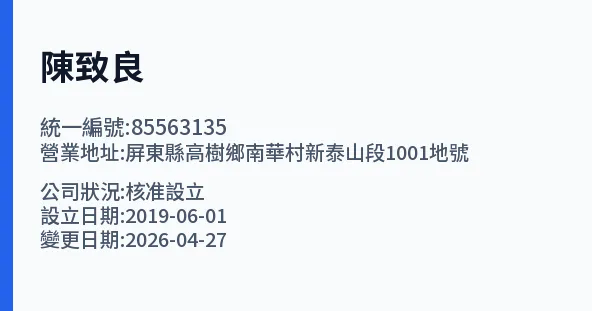 陳致良的照片-統編 85563135(屏東縣) 公司登記資料與營業項目詳細圖表