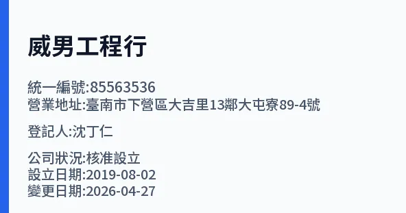威男工程行的照片-統編 85563536(臺南市) 公司登記資料與營業項目詳細圖表