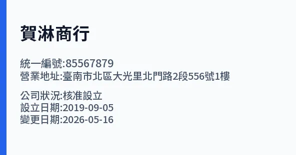 賀淋商行的照片-統編 85567879(臺南市) 公司登記資料與營業項目詳細圖表
