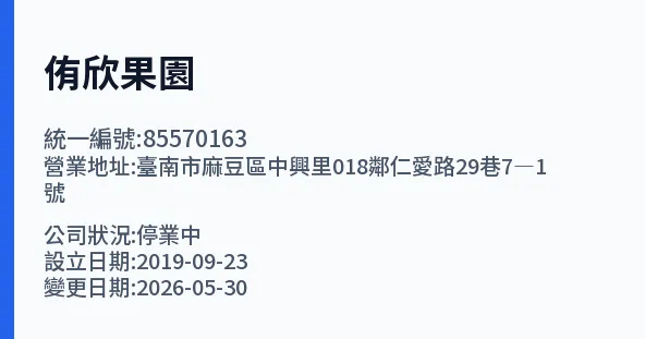 侑欣果園的照片-統編 85570163(臺南市) 公司登記資料與營業項目詳細圖表