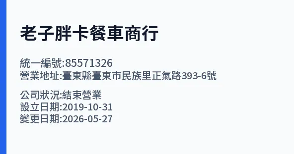 老子胖卡餐車商行的照片-統編 85571326(臺東縣) 公司登記資料與營業項目詳細圖表
