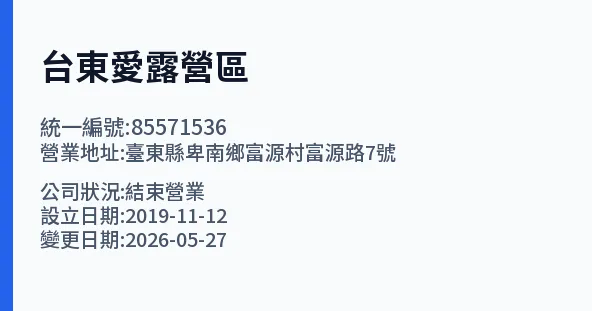 台東愛露營區的照片-統編 85571536(臺東縣) 公司登記資料與營業項目詳細圖表